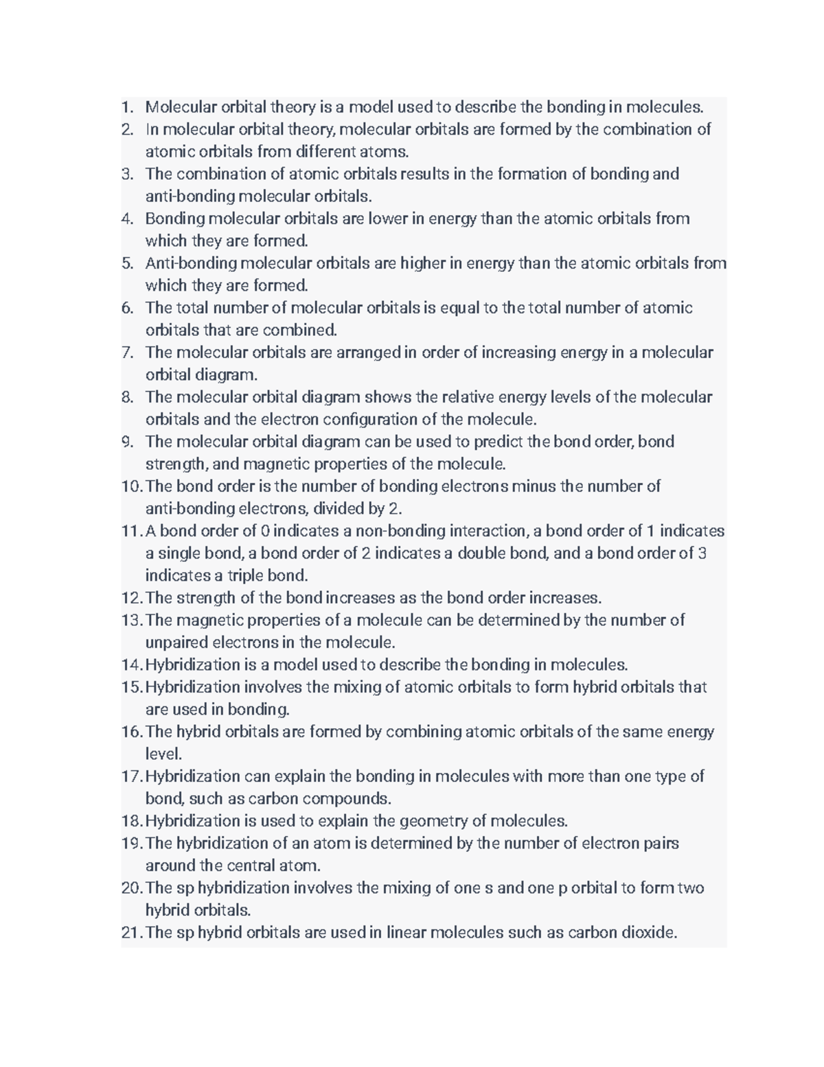 Molecular orbital theory and hybridization Notes - Molecular orbital ...