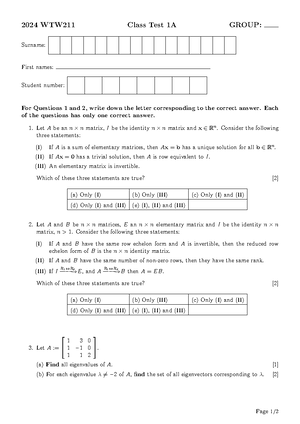 WTW 211 - UP - Linear algebra - Studocu