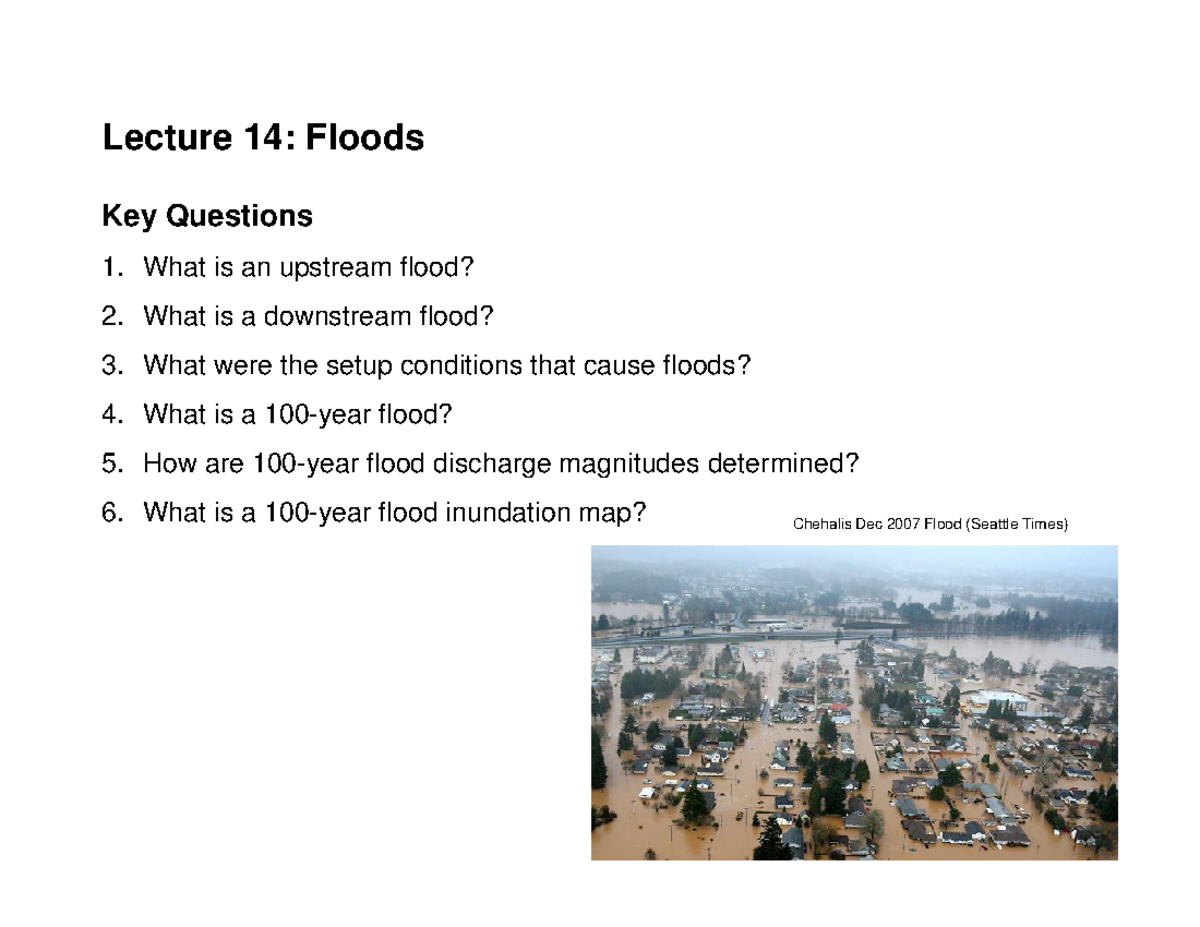 L14 floods - water management - Lecture 14: Floods Key Questions 1 ...