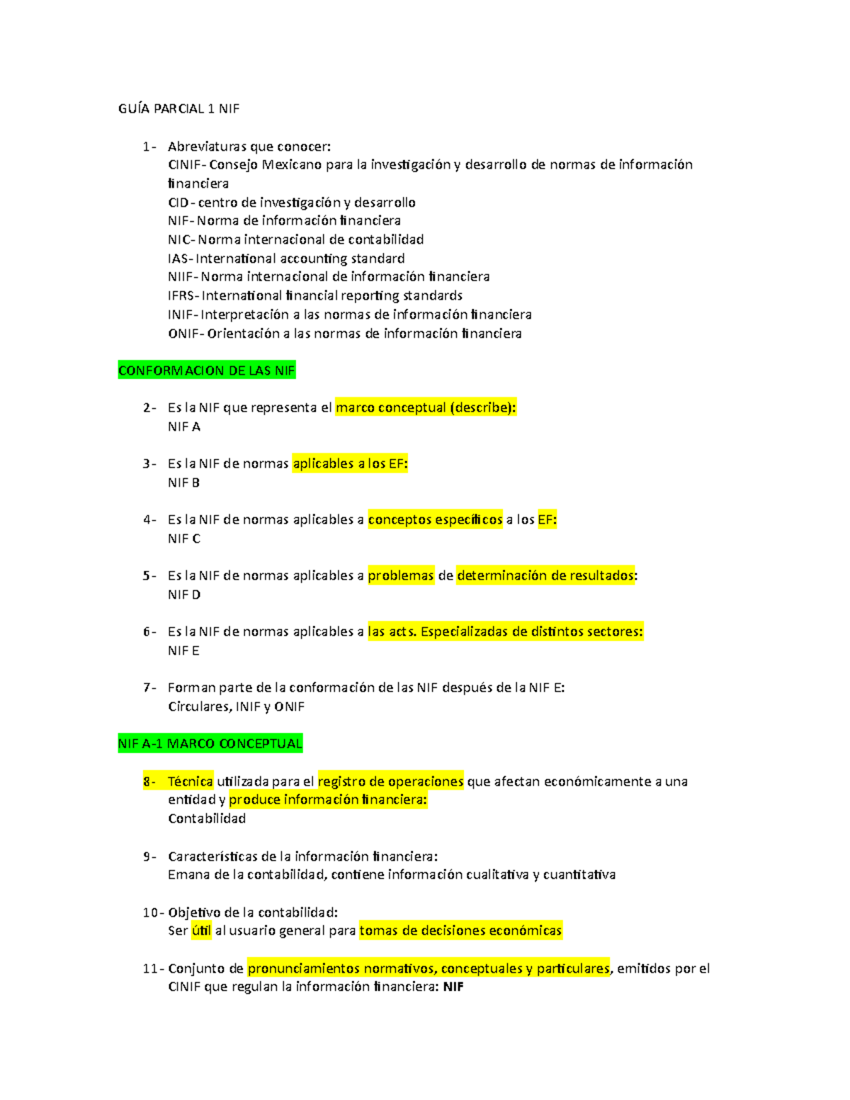Guía NIF - Guia para parcial de la materia de NIF - Studocu