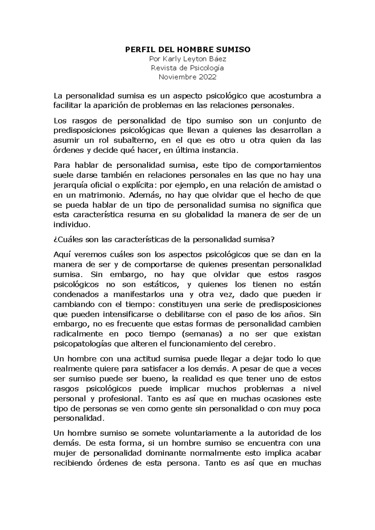 Perfil DEL Hombre Sumiso - PERFIL DEL HOMBRE SUMISO Por Karly Leyton ...