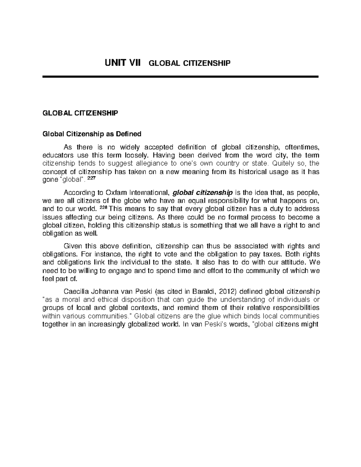 The Contemporary World-Unit 7 - UNIT VII GLOBAL CITIZENSHIP GLOBAL ...