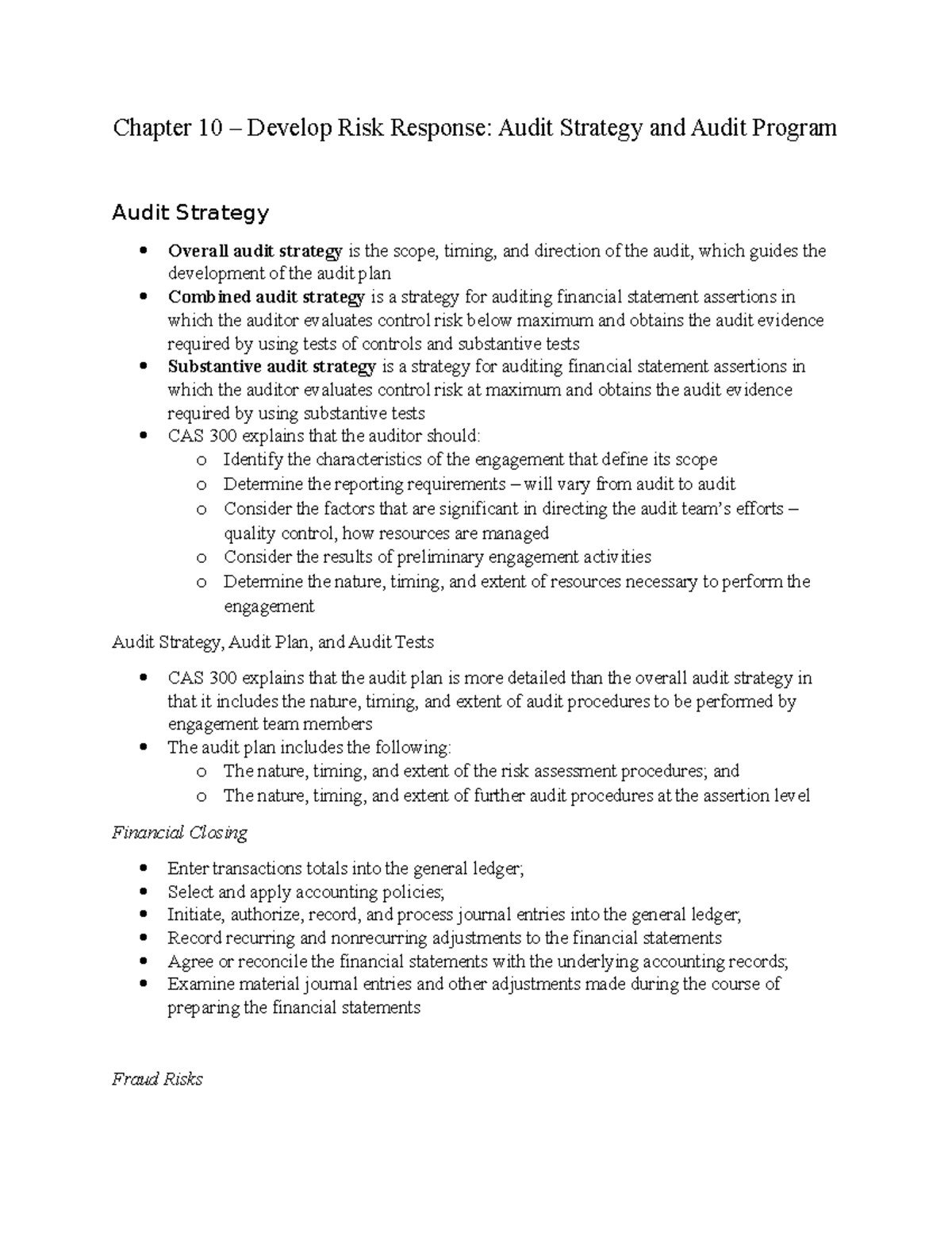 Chapter 10 – Develop Risk Response Audit Strategy and Audit Program ...