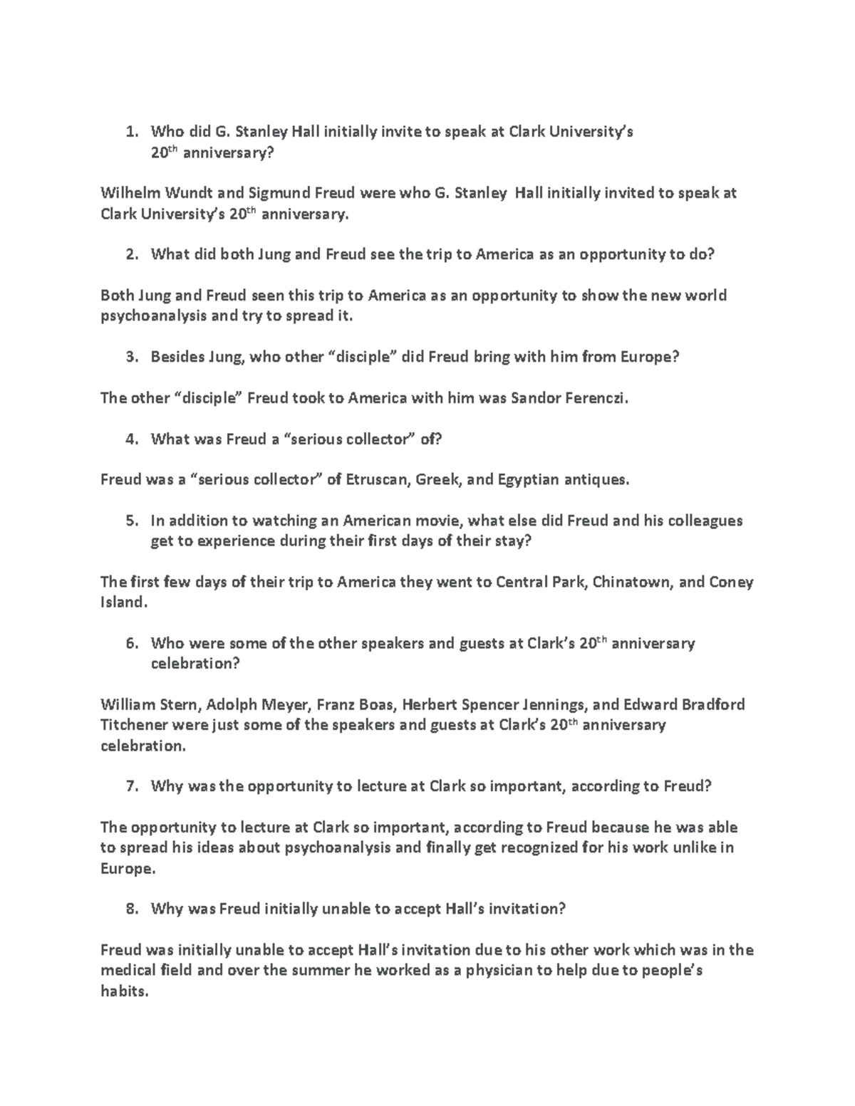 Benjamin 11 - Answering questions - Who did G. Stanley Hall initially ...