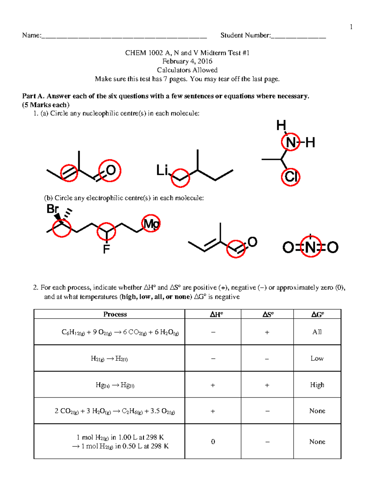Midterm #1-2 - 1 Student CHEM 1002 A, N and V Midterm Test February 4 ...