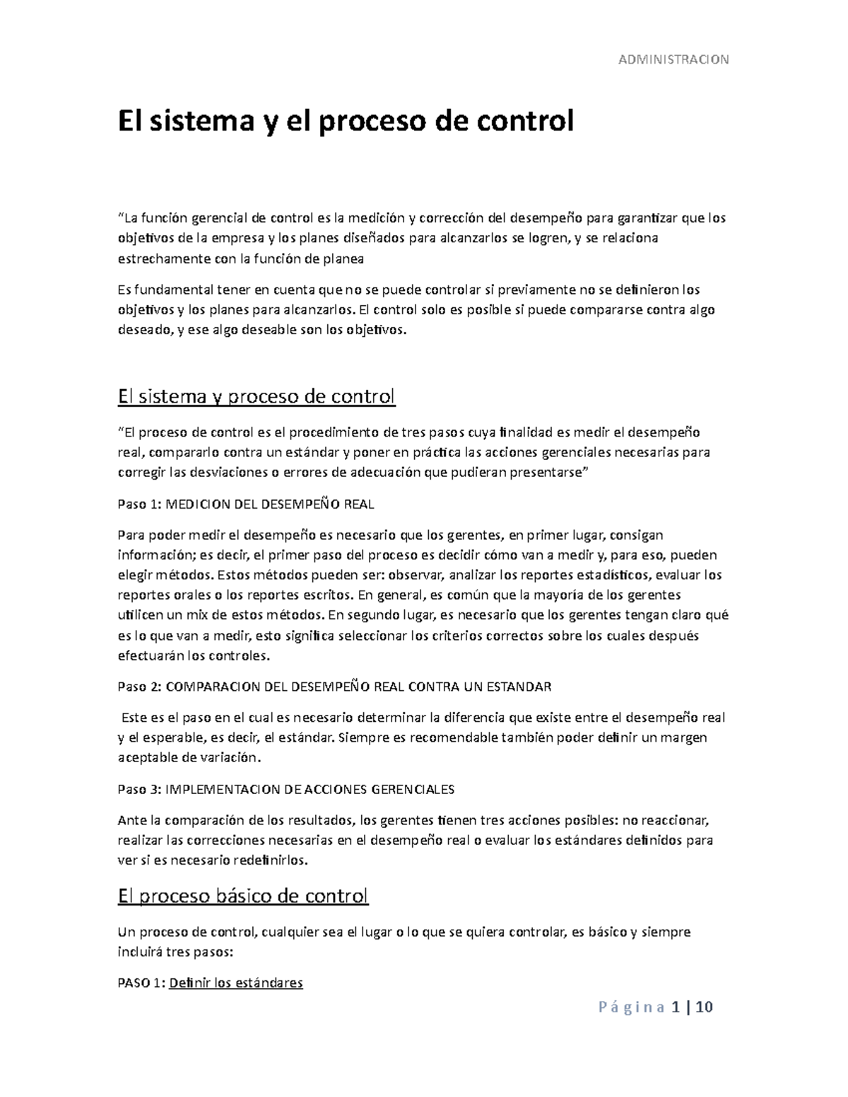 ADM Modulo 3 2020 - El sistema y el proceso de control “La función gerencial de control es la ...