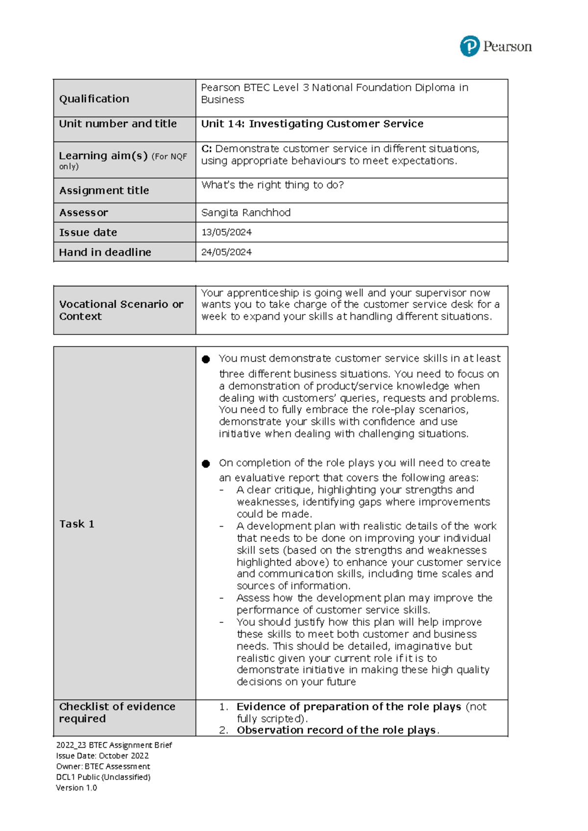 Unit-14-investigating-customer-service-authorised-assignment-brief 2 ...