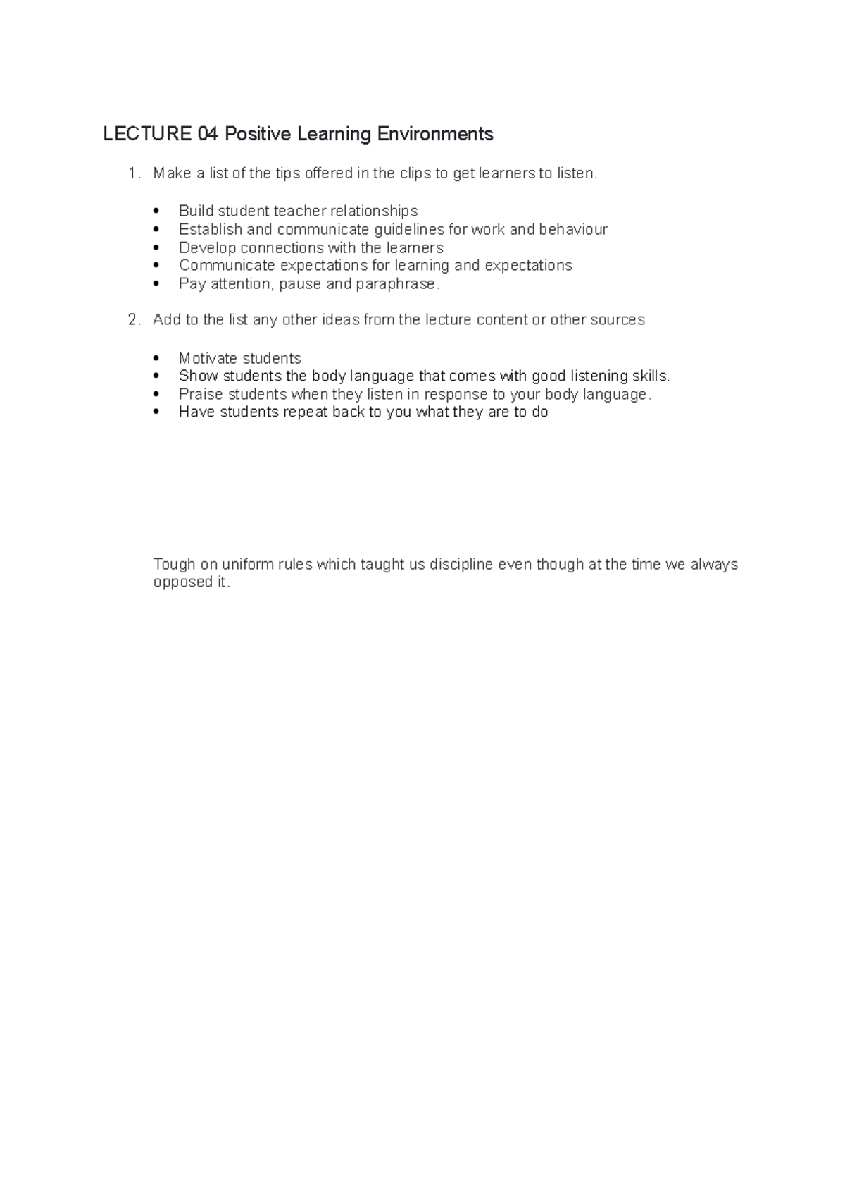 Lecture 04 Positive Learning Environments - LECTURE 04 Positive ...