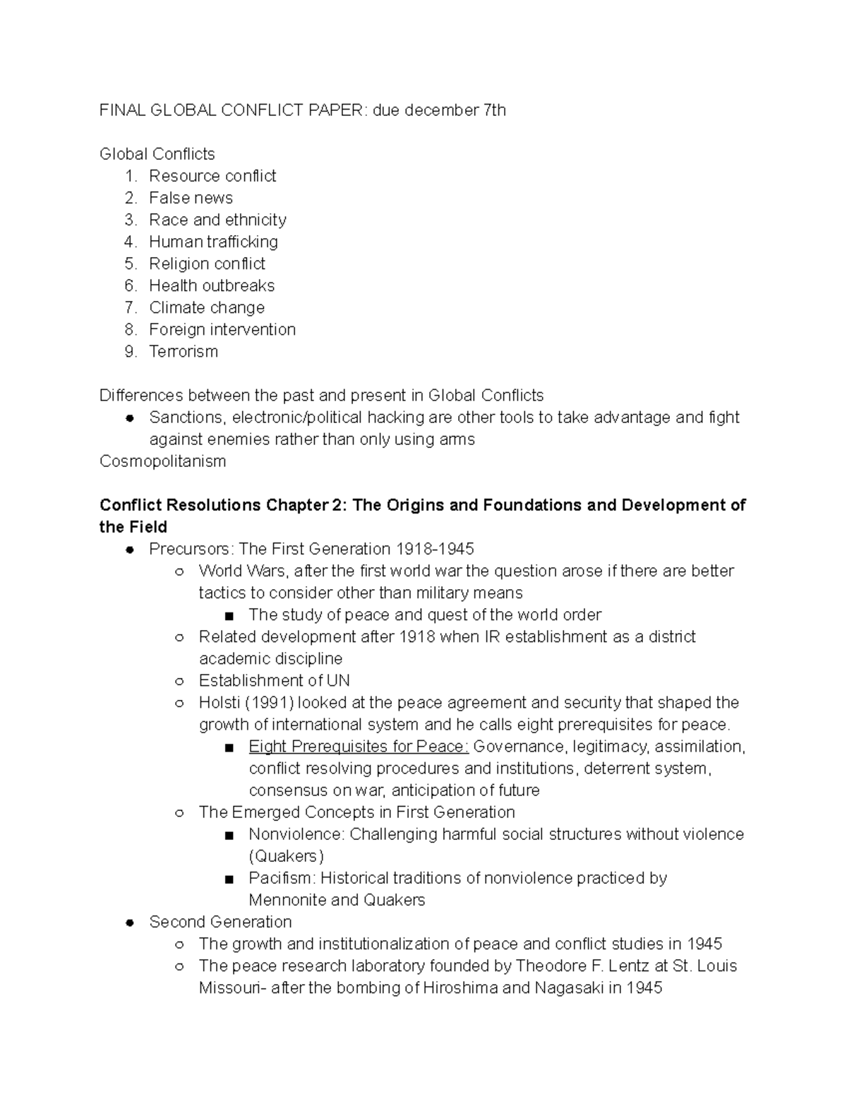 CONF 340 - Lecture notes All - FINAL GLOBAL CONFLICT PAPER: due ...