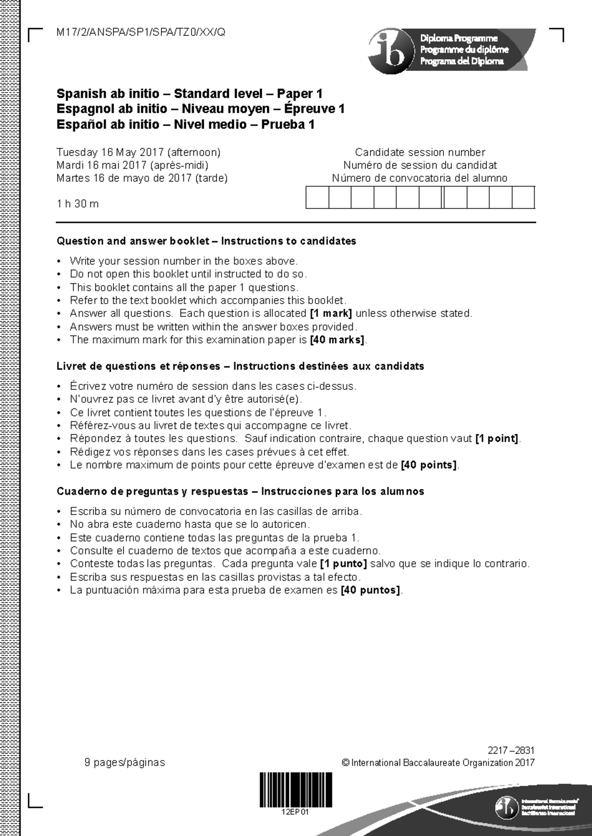 De compras questions - this is the IBDP past paper of Spanish ab initio ...
