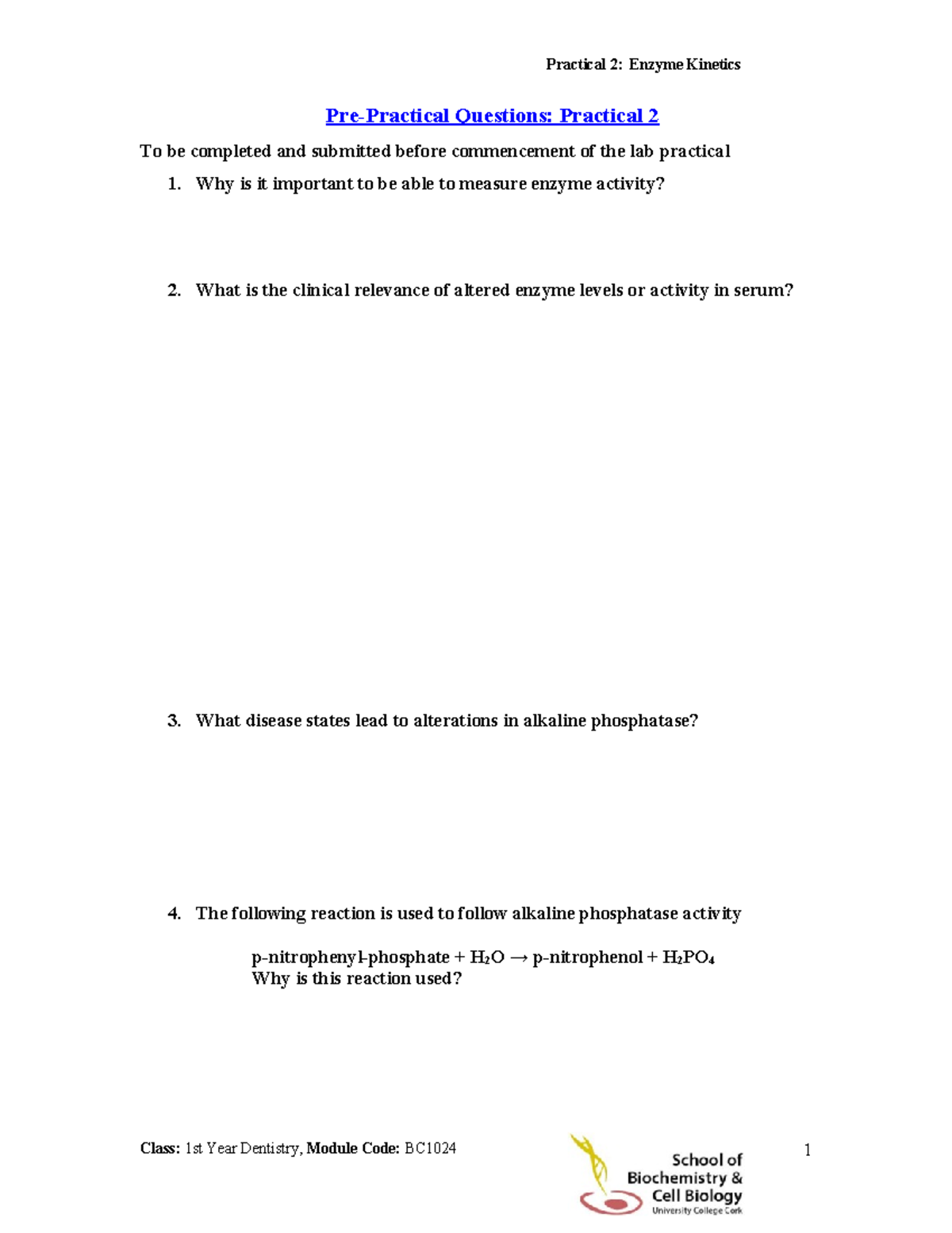 Practical 2 BC1024 Enzyme Kinetics - Pre-Practical Questions: Practical ...