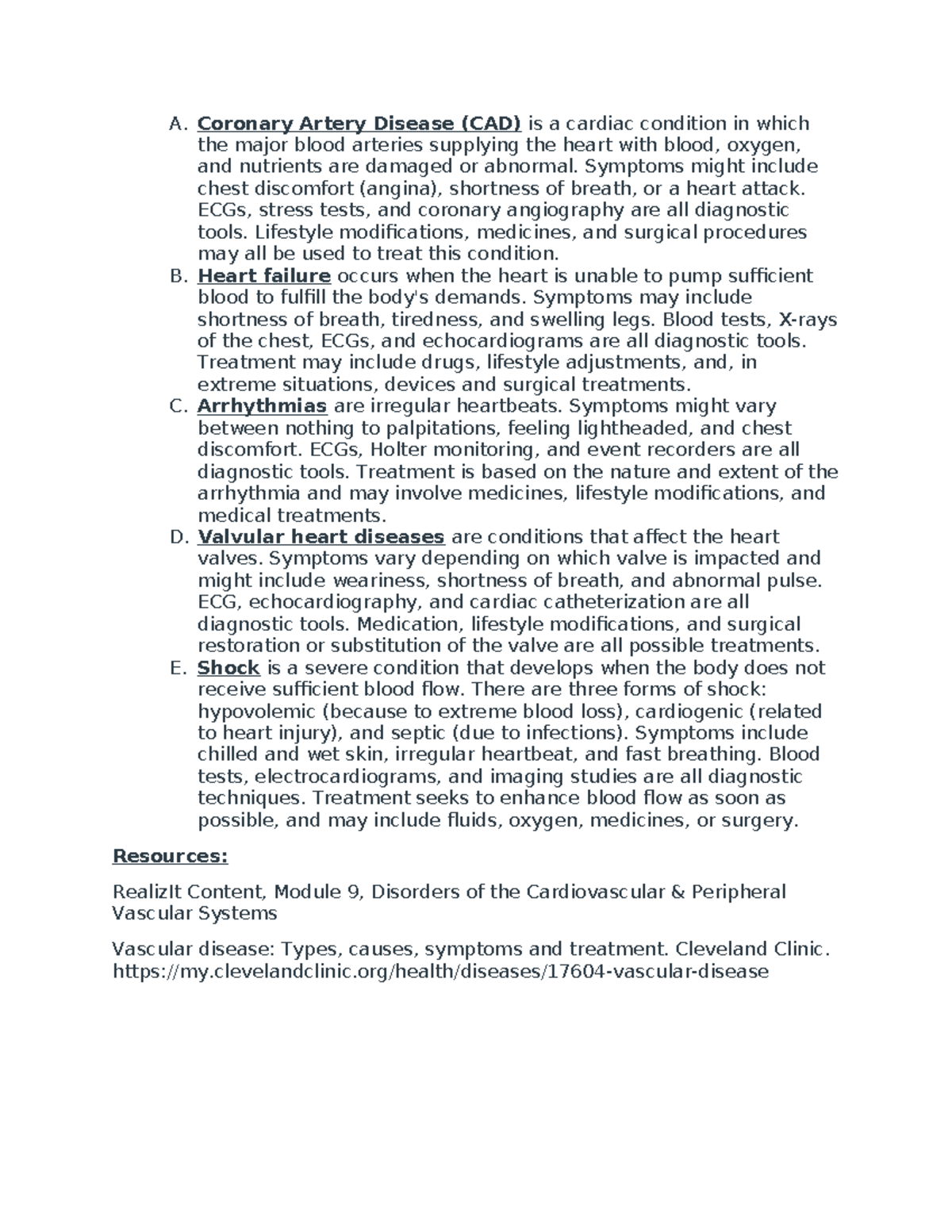 Pathophysiology Week 9 - A. Coronary Artery Disease (CAD) is a cardiac ...