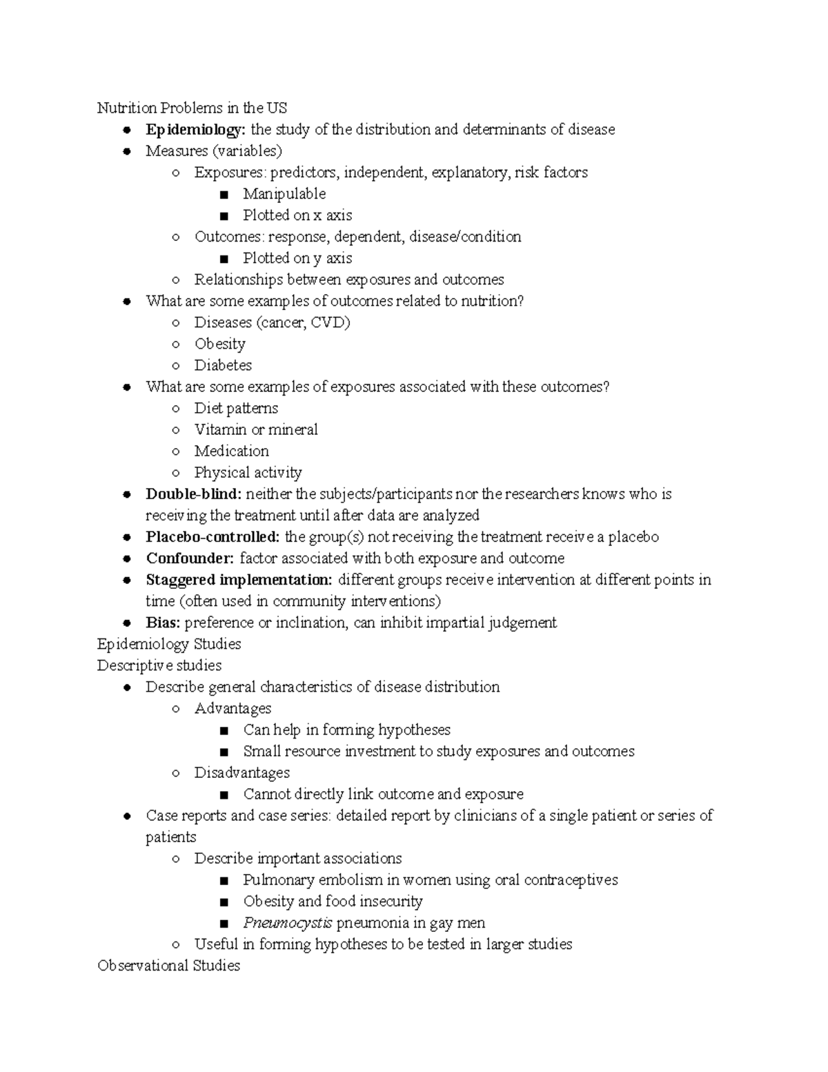 Lecture Notes 9/1 - Nutrition Problems in the US Epidemiology: the ...