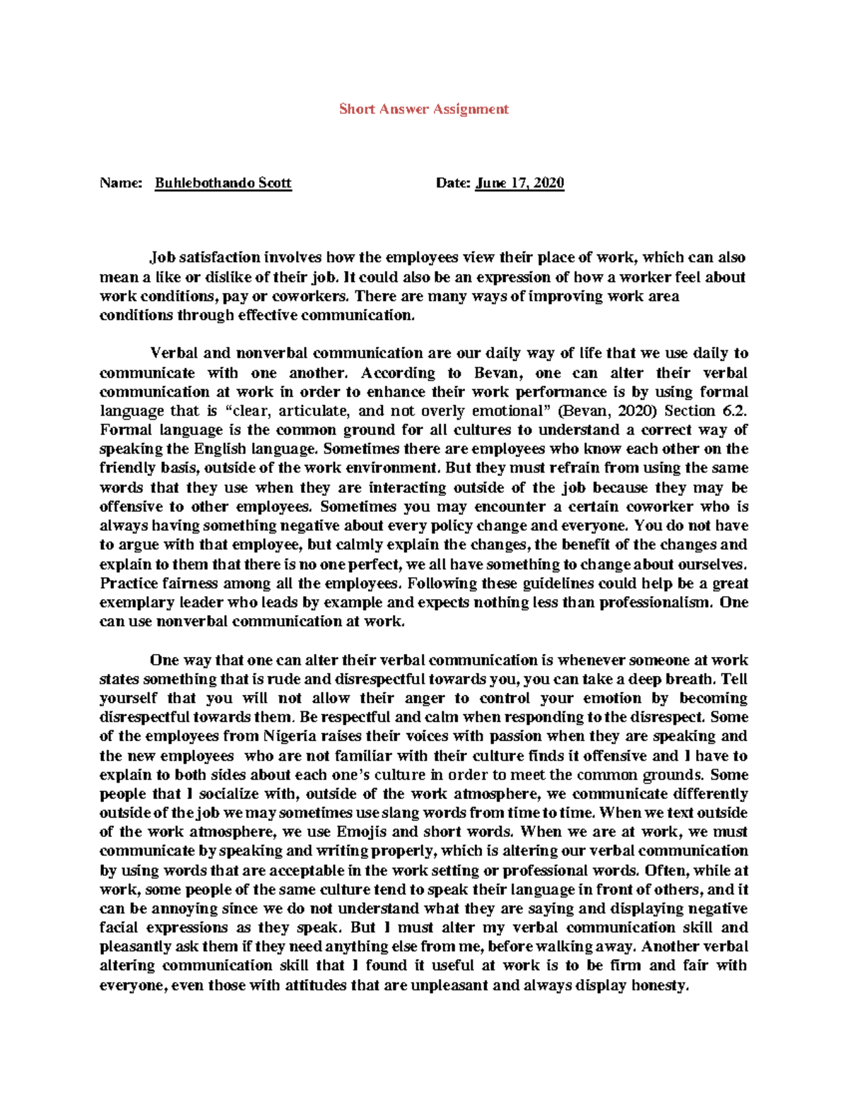 Week 3 Short Answer Assignment turn in 1 - Short Answer Assignment Name ...
