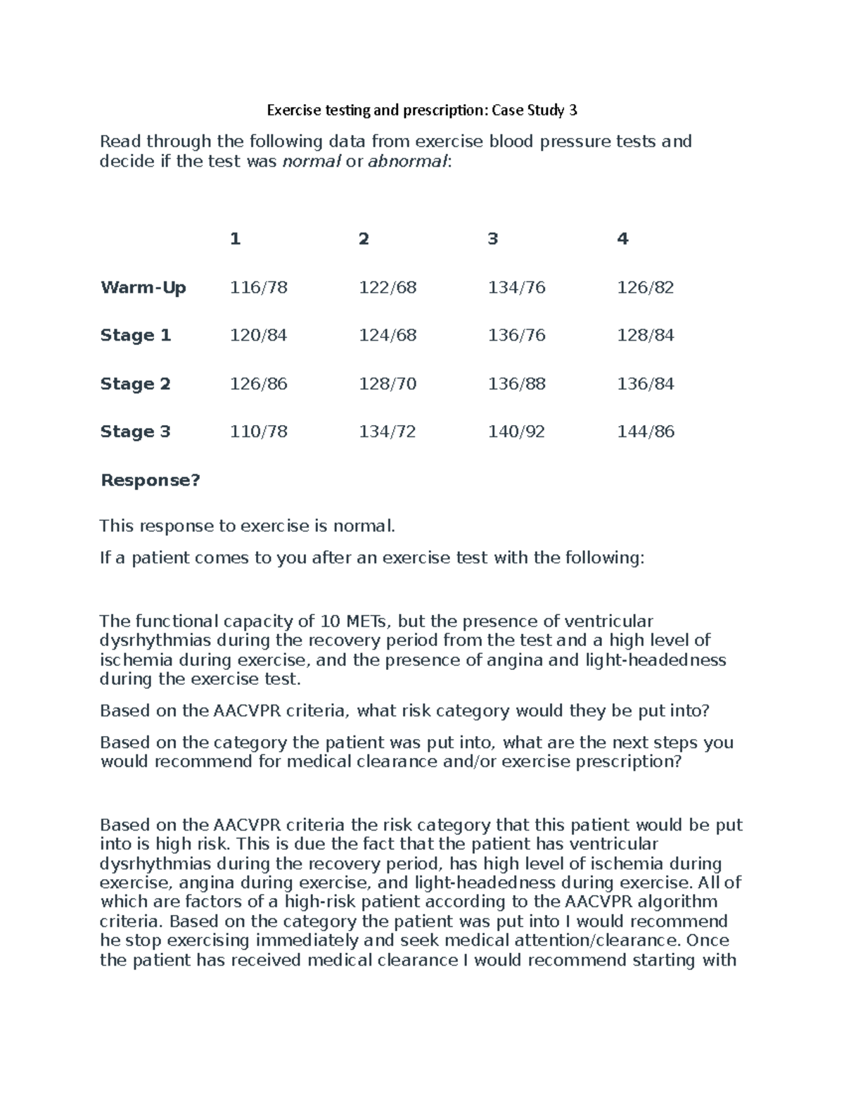 Case study 3 - Exercise testing and prescription: Case Study 3 Read ...