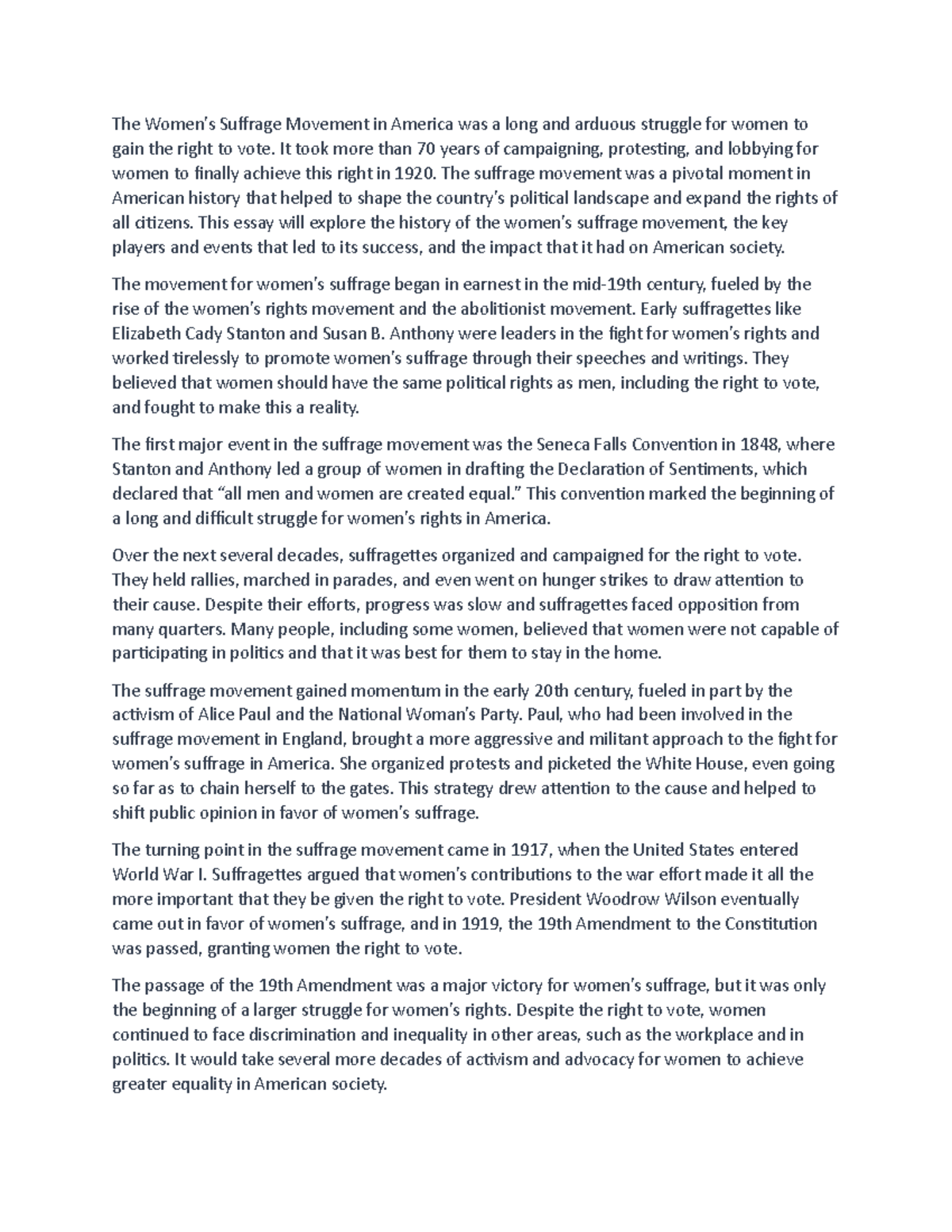 Women’s Suffrage Movement in America - It took more than 70 years of ...