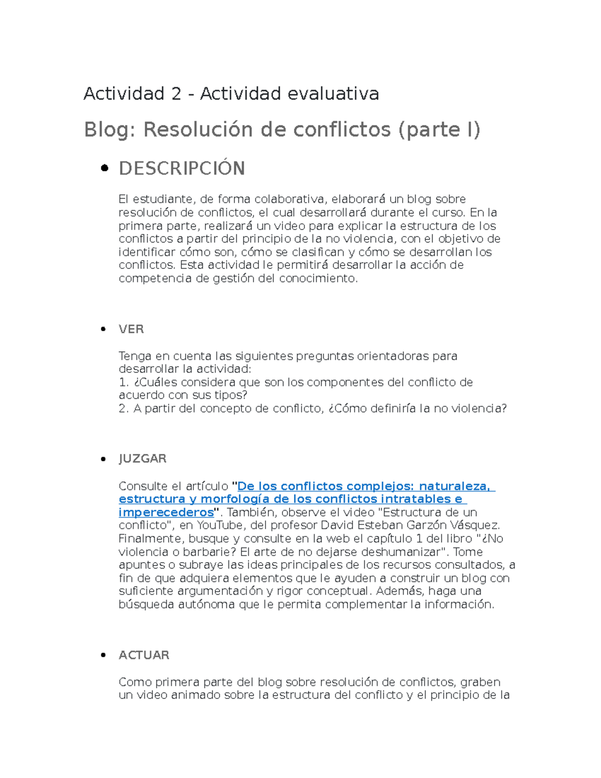 Parametros para actividad 2 resolucion de conflitos - Actividad 2 ...