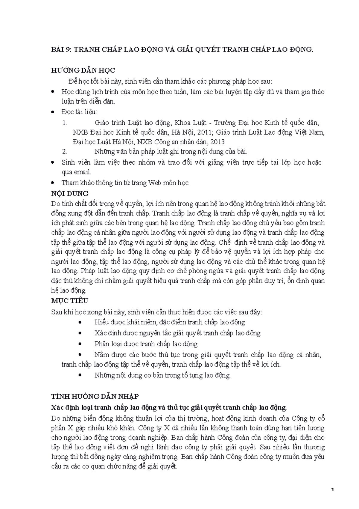BAI 9 LUAT LAO DONG - BAI 9 LUAT LAO DONG - BÀI 9: TRANH CHẤP LAO ĐỘNG VÀ GIẢI QUYẾT TRANH CHẤP ...