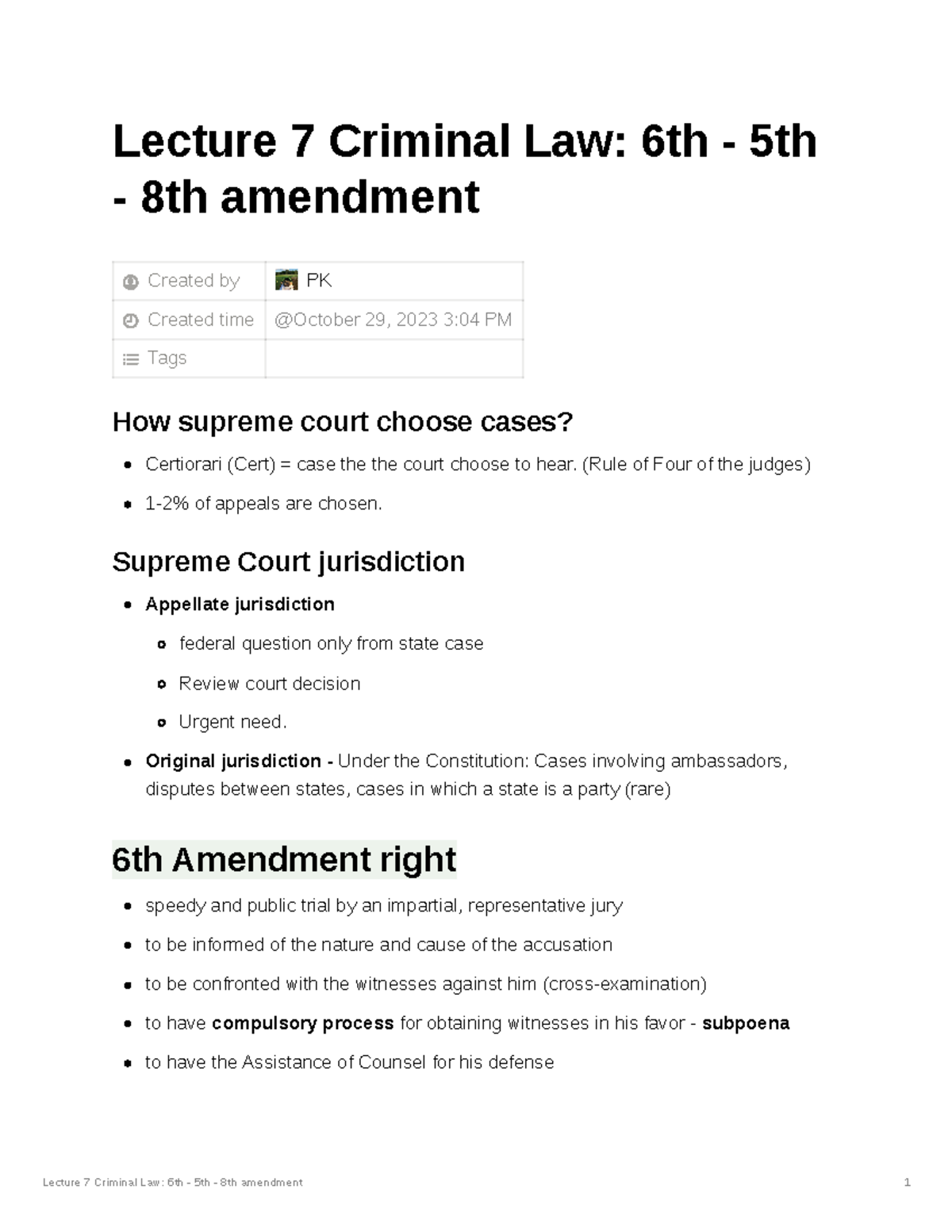 Lecture 7 Criminal Law 6th - 5th - 8th amendment - Lecture 7 Criminal Law: 6th - 5th - 8th ...