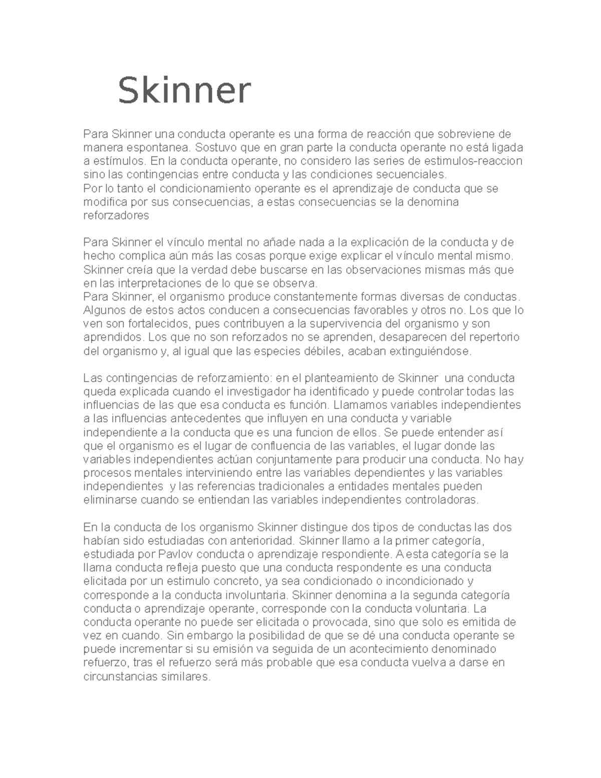 Skinner - neo conductismo - Skinner Para Skinner una conducta operante ...