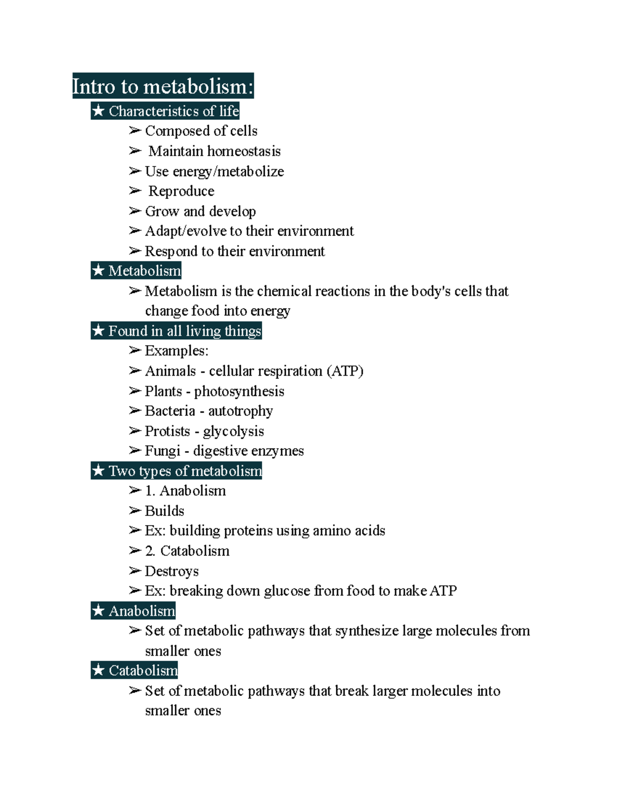 Intro to biology Intro to metabolism - Intro to metabolism ...