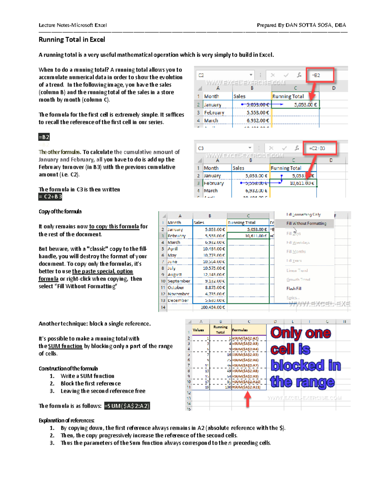 Lecture Notes Running Total In Excel Lecture Notes Microsoft Excel Prepared By Dan Sotta Sosa