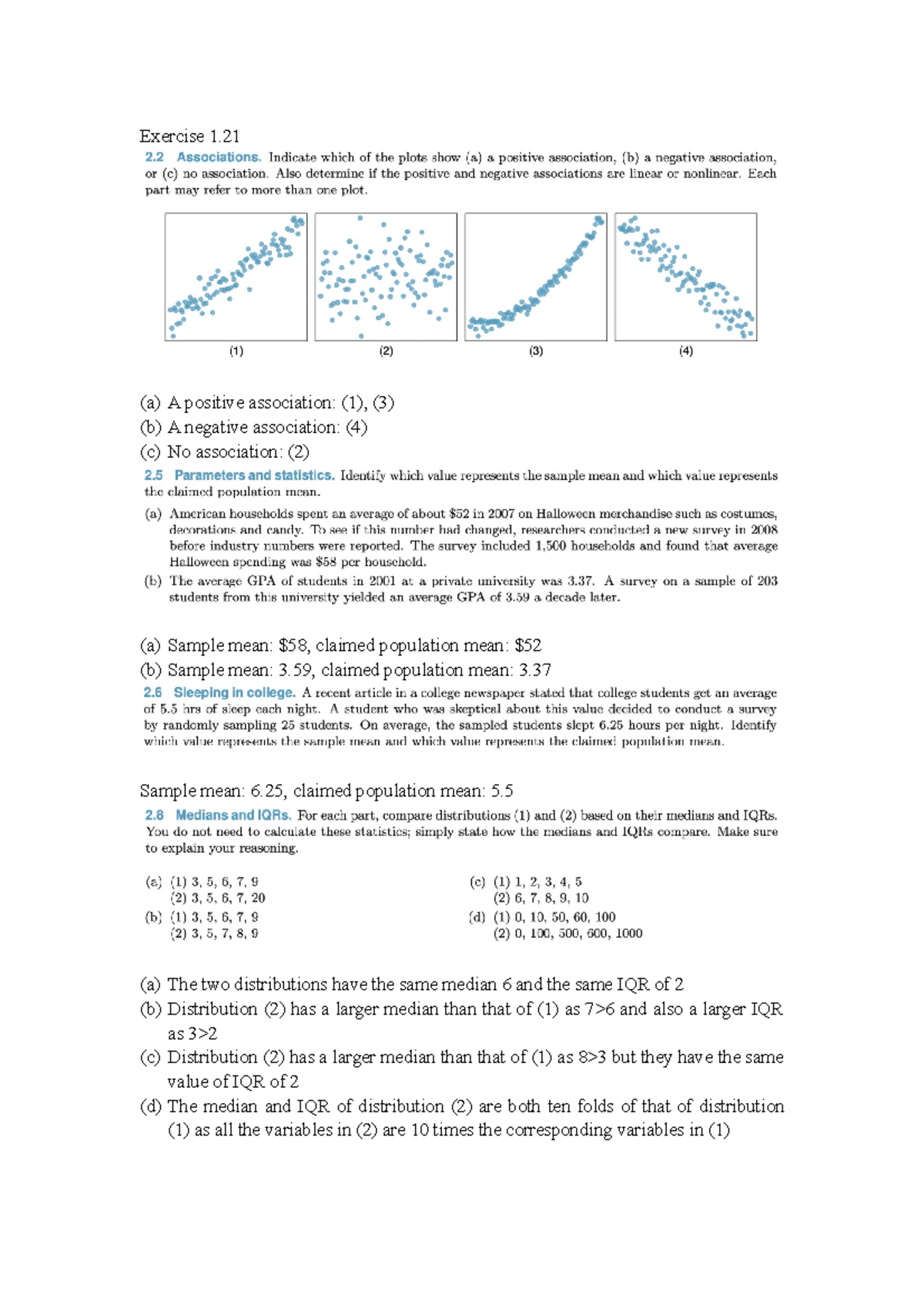 Exercises 1 - CH2 - Exercise 1. (a) A positive association: (1), (3) (b ...