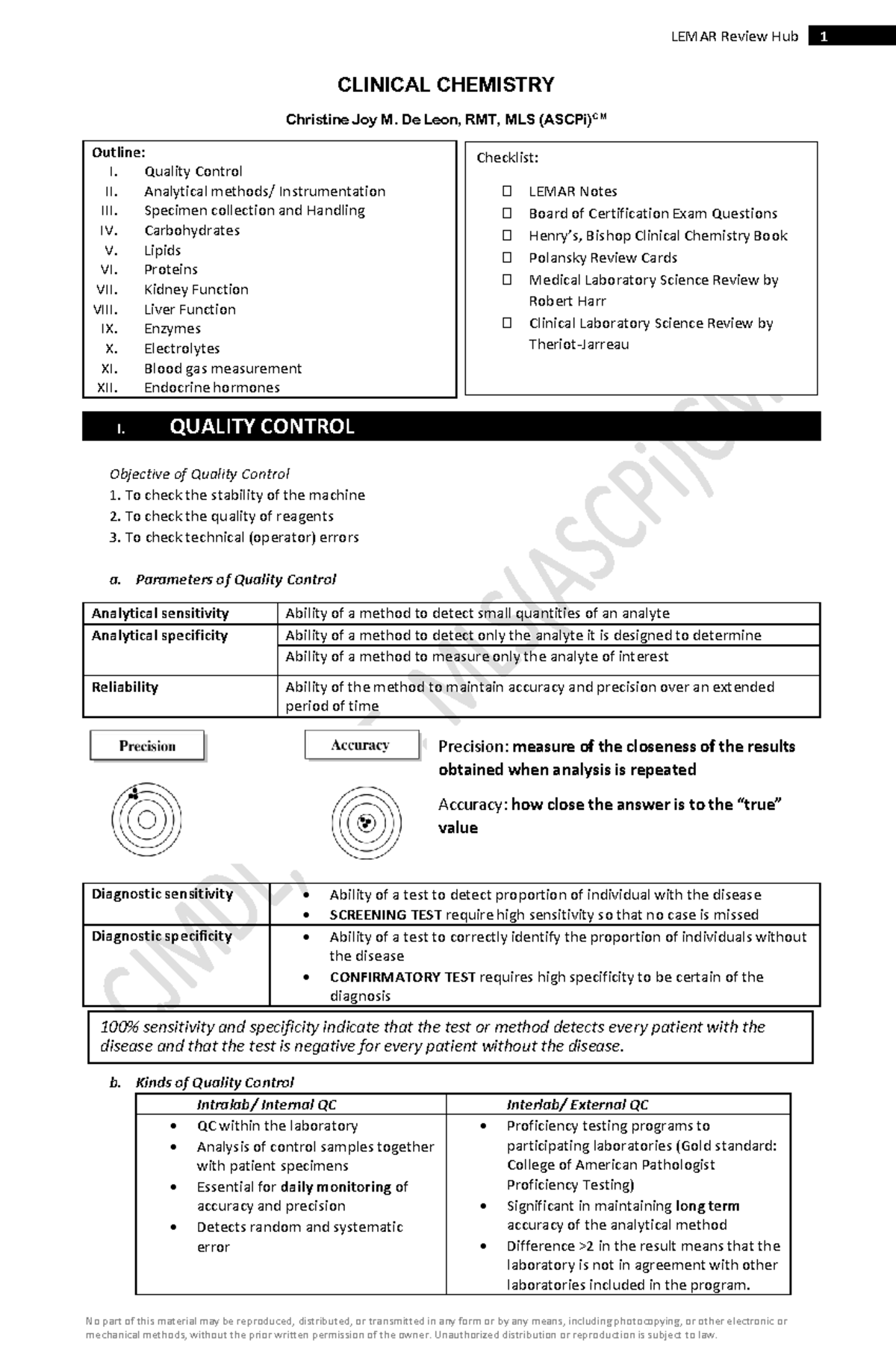 Quality Control - CLINICAL CHEMISTRY Christine Joy M. De Leon, RMT, MLS ...