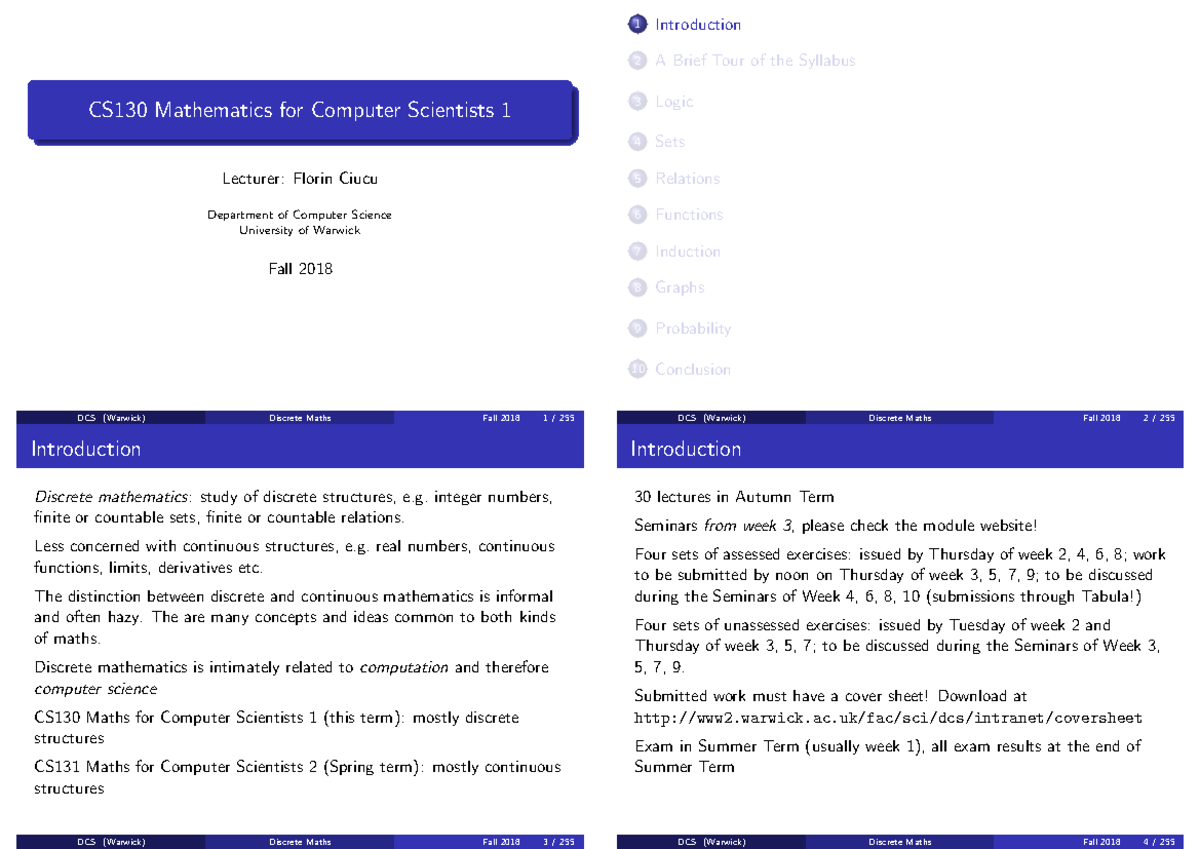 CS130 Mathematics for Computer Scientists 2018 2019 Lecture Notes ...
