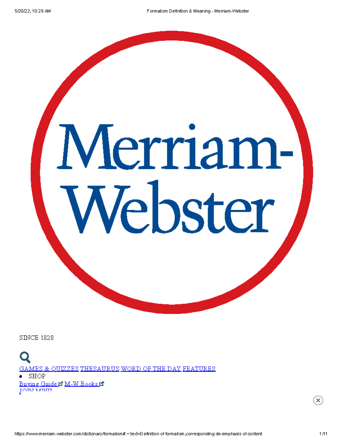 Formalism Definition & Meaning - Merriam-Webster - SINCE 1828 GAMES ...