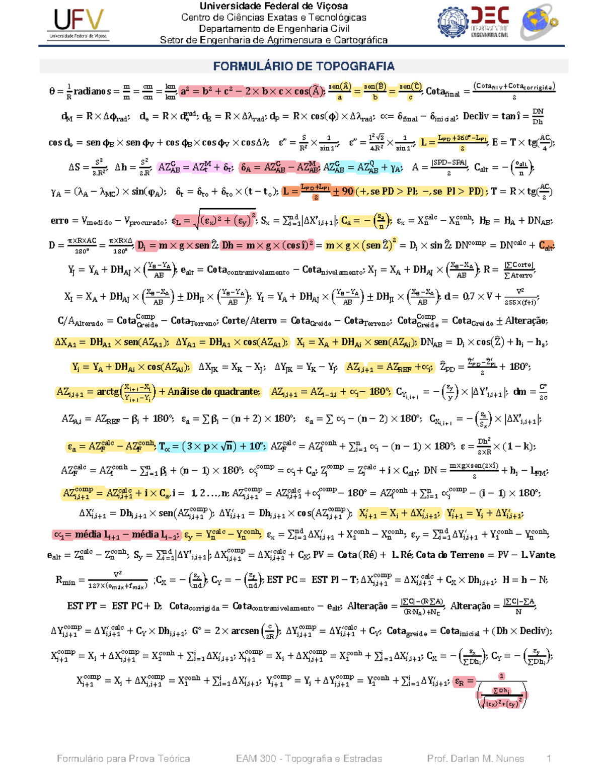 EAM300 Formulario Topografia - Universidade Federal de Viçosa Centro de ...