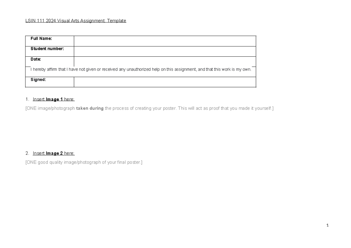 LSIN 111 Visual Art Assignment Submission Template - LSIN 111 2024 ...