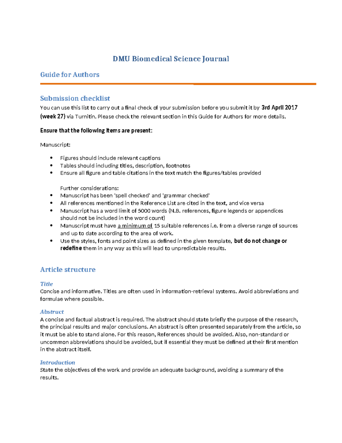 Dmubsj-guide for Authors(1)(2) - DMU Biomedical Science Journal Guide ...