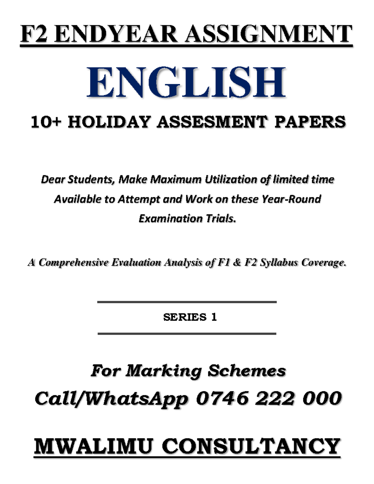 F2 ENG ET3 Assignment S1 - F2 ENDYEAR ASSIGNMENT ENGLISH 10+ HOLIDAY ...