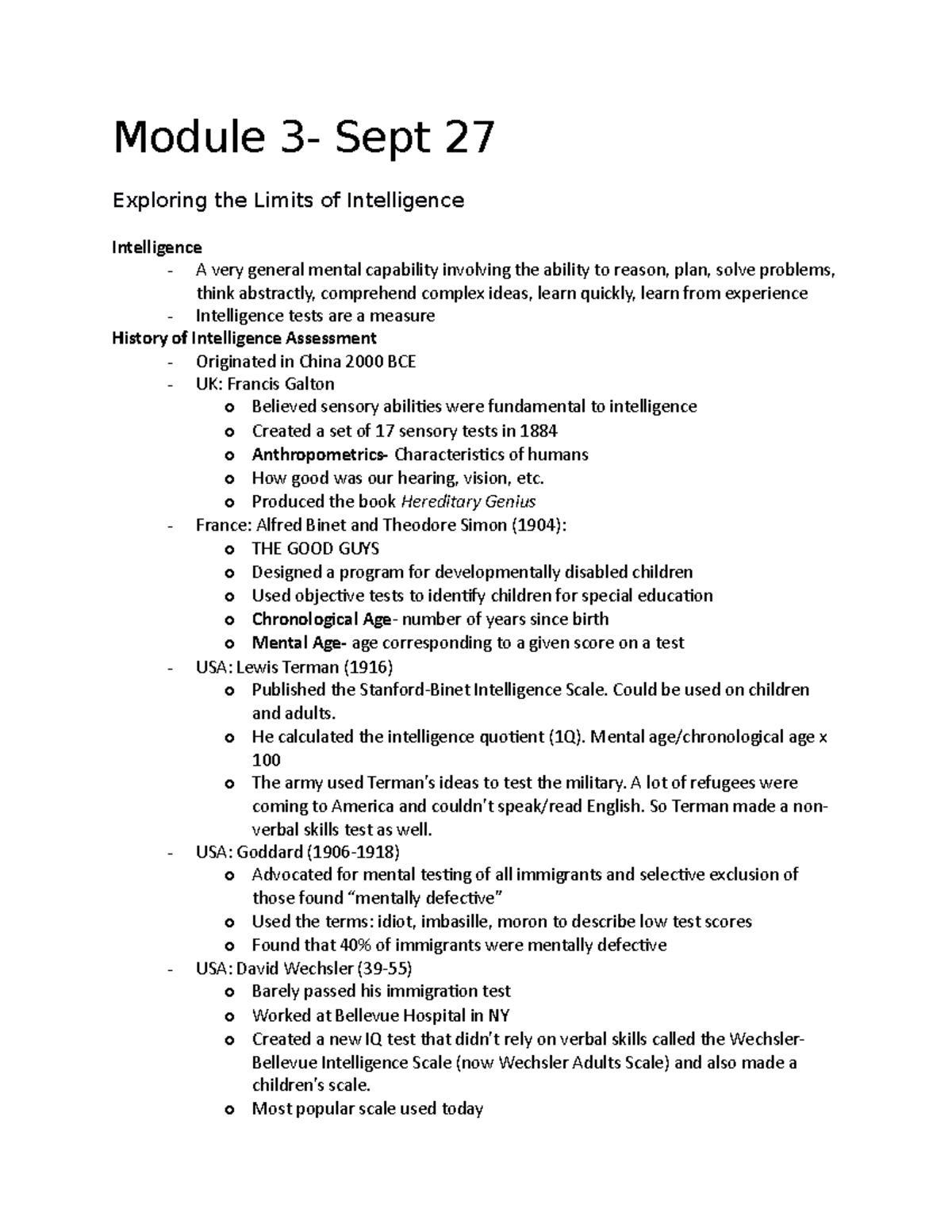 Psychology Modules 3 and 4 - Module 3- Sept 27 Exploring the Limits of ...