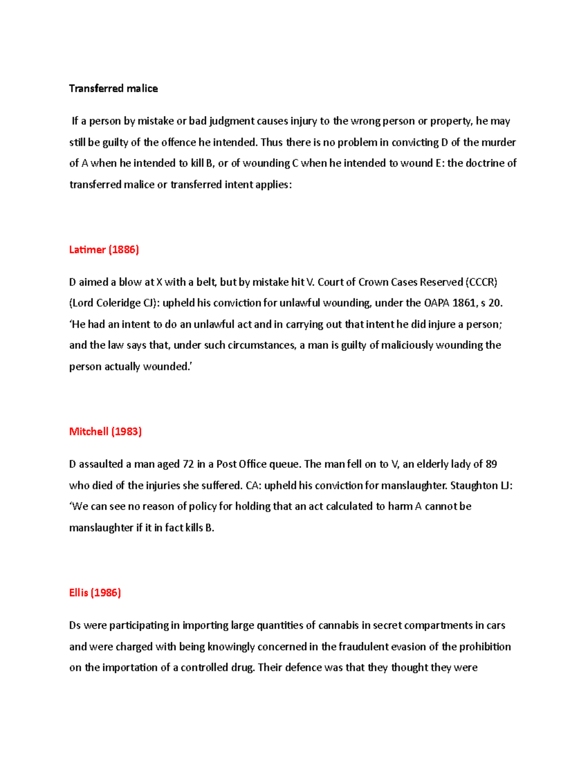 Transferred malice- Liability - Transferred malice If a person by ...