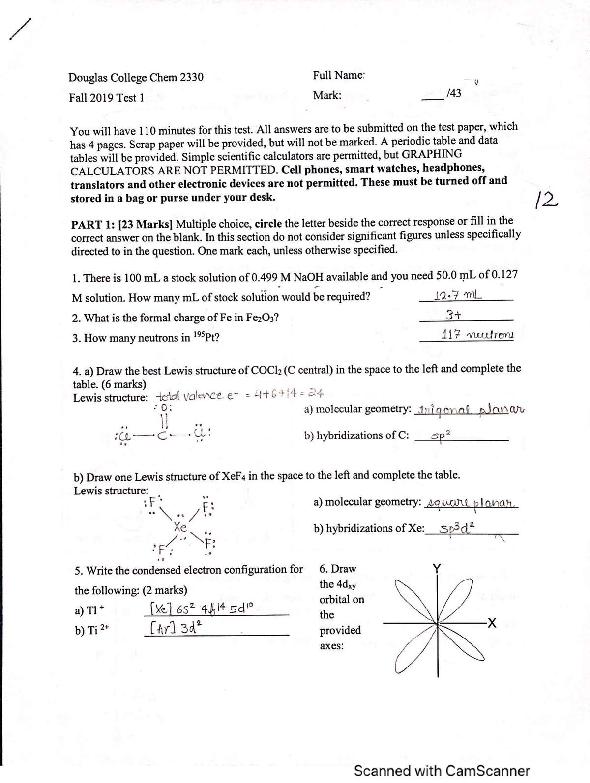 Chem 2330- test 1 - practice material for chem 2330 with important ...
