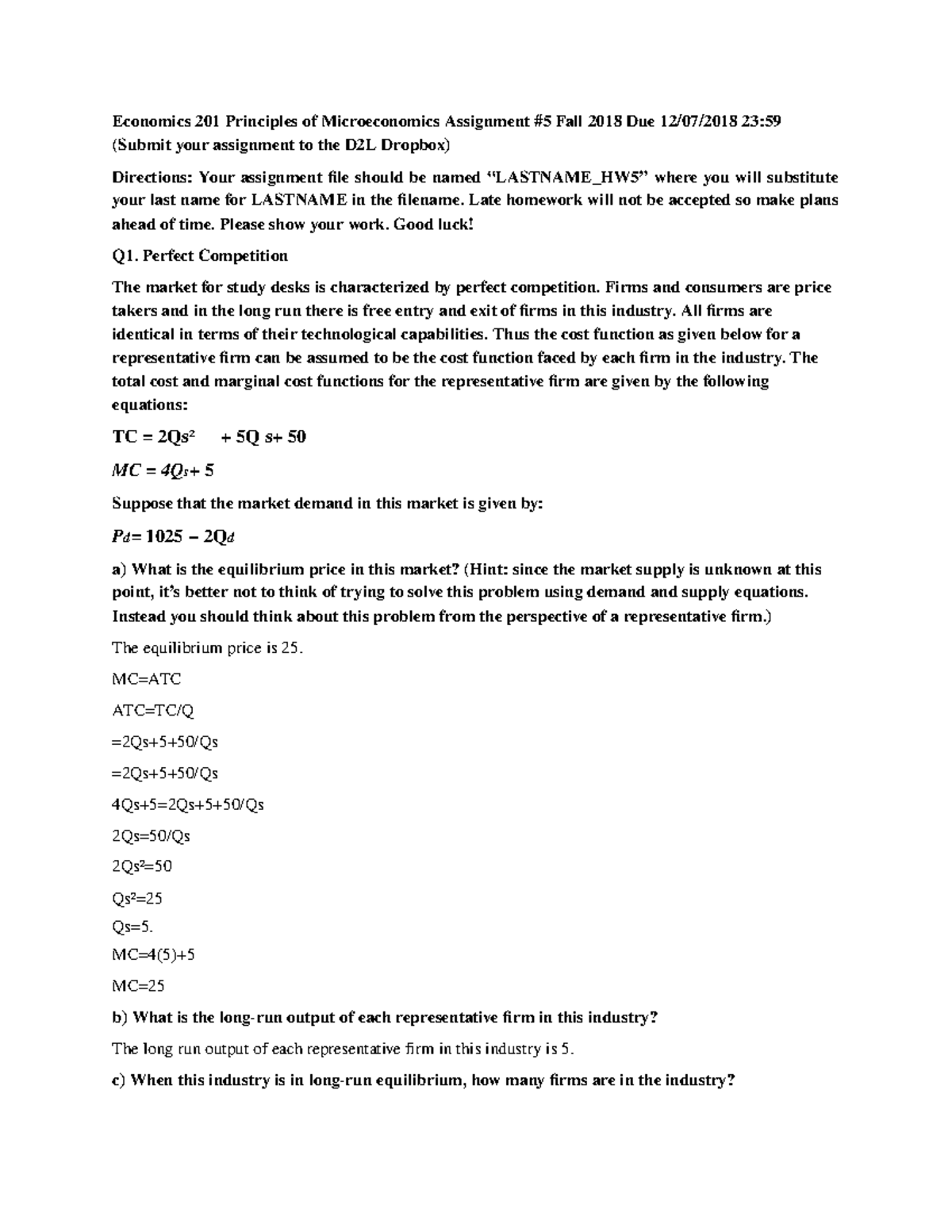 Econ201Assignment 5 Fall2018 revised - Economics 201 Principles of ...