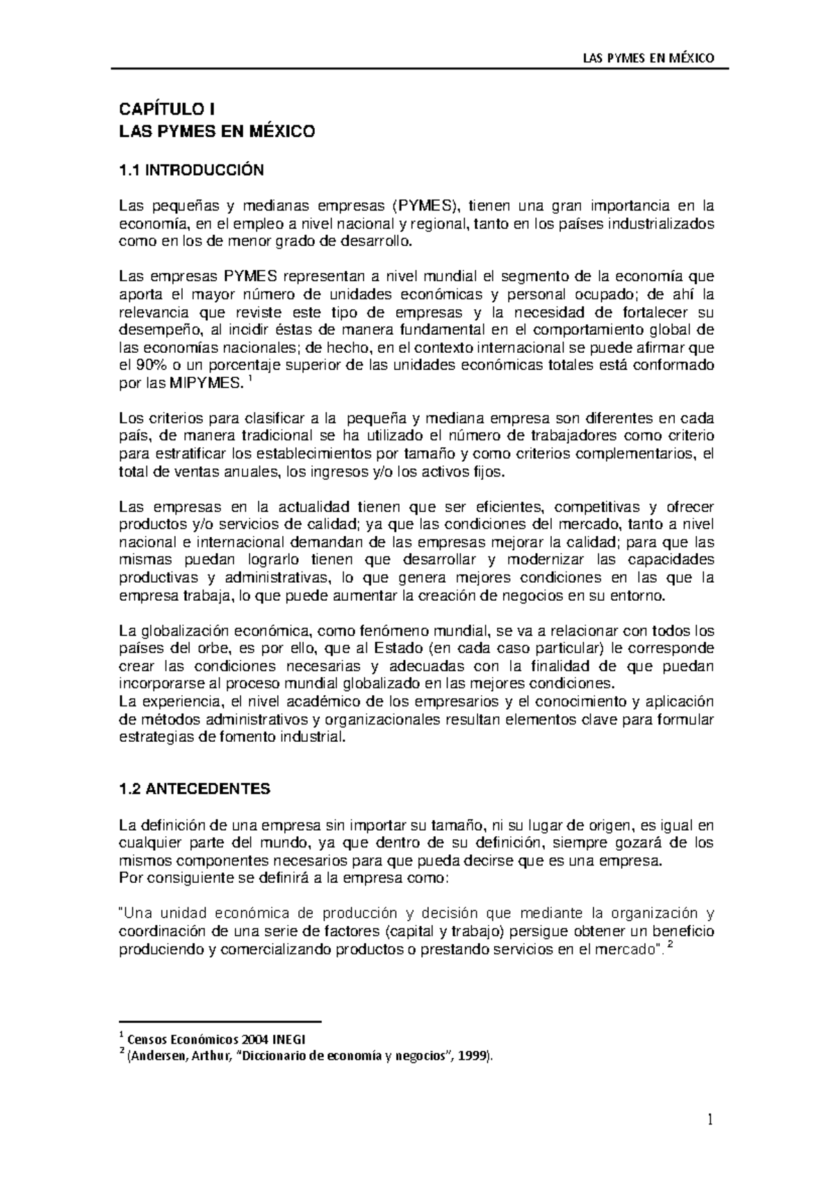 Las pymes en México - CAPÍTULO I LAS PYMES EN MÉXICO 1 INTRODUCCIÓN Las ...