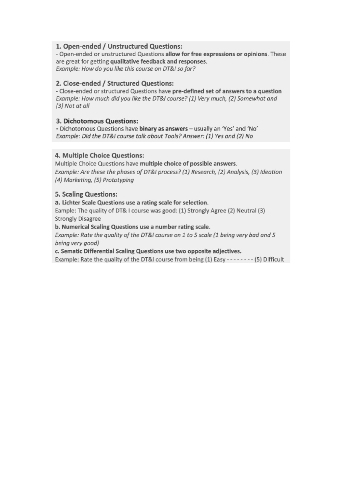 Types of Questions - Summary designthinking - 1. Unstructured Questions ...