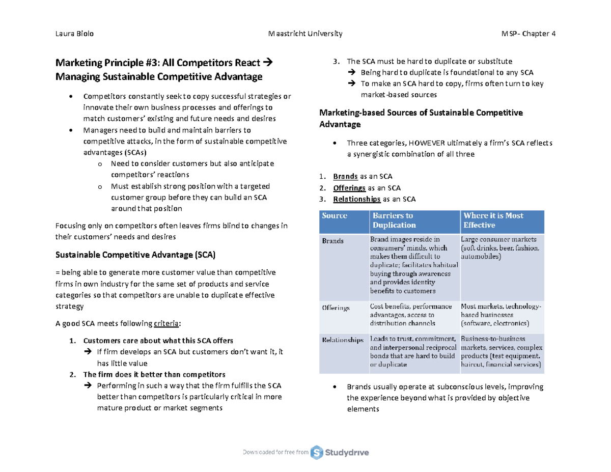 Chapter 4 Summary - Marketing Principle #3: All Competitors React ...