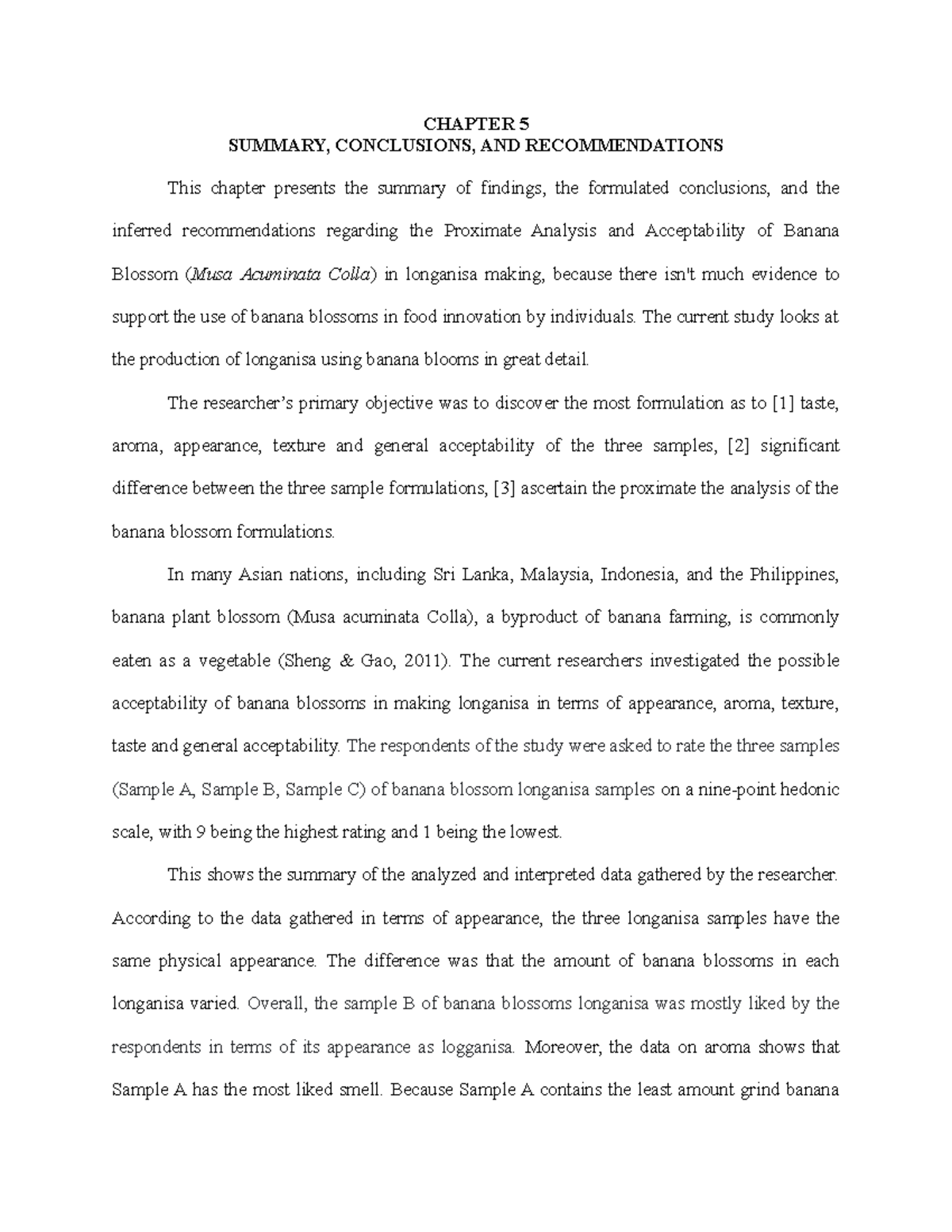 Chapter 5 - CHAPTER 5 SUMMARY, CONCLUSIONS, AND RECOMMENDATIONS This ...