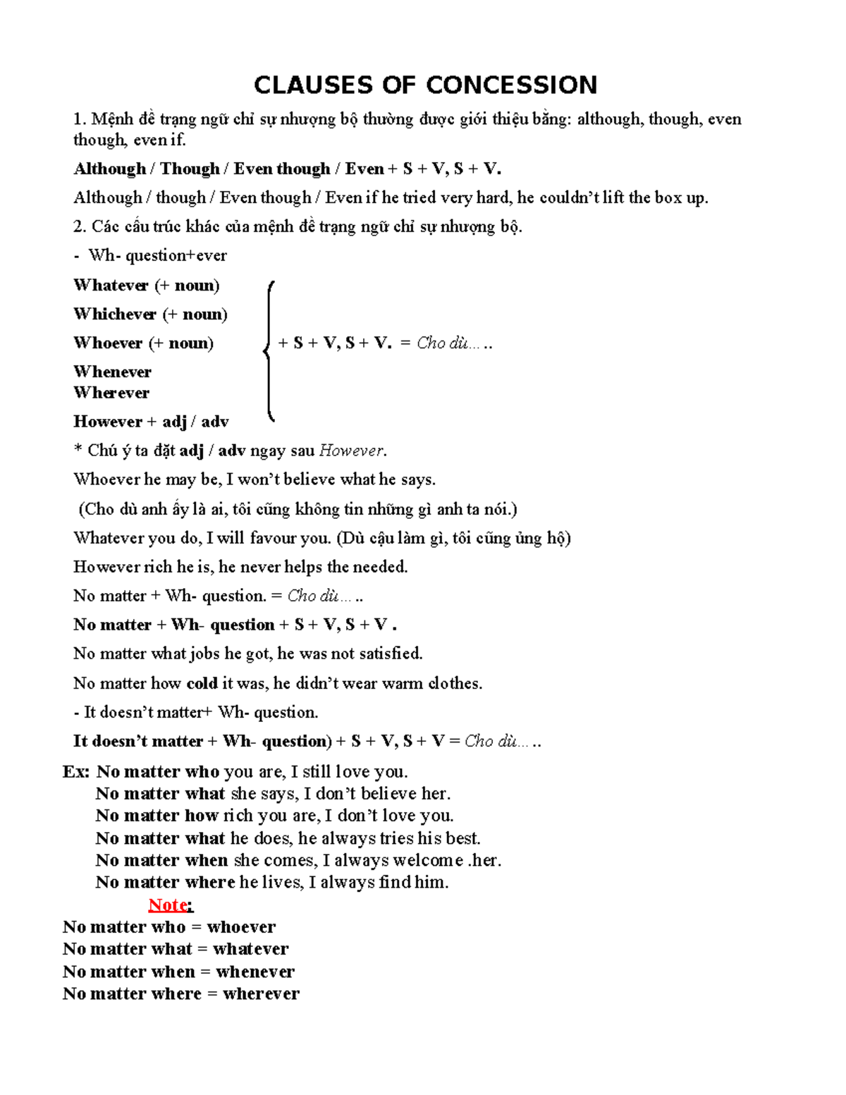 Adverb clauses of concession - CLAUSES OF CONCESSION 1. Mệnh đề trạng ...