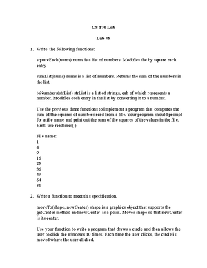Lab10 - Lab 10 Python Programming assignment. - CS 170 Lab Lab Objectives This Lab explores ...