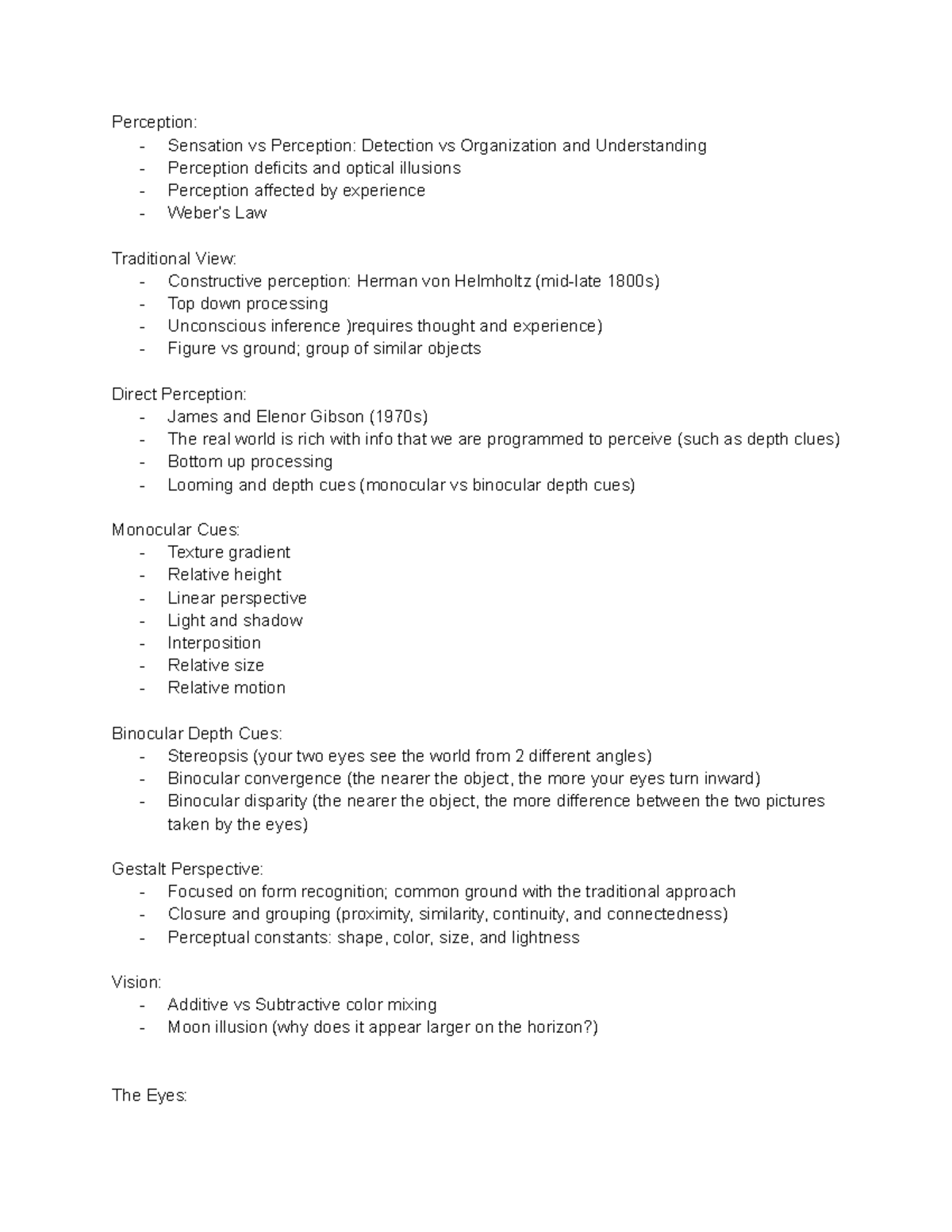 Chapter 6 Pyschology Sensation and Perception - Perception: - Sensation ...