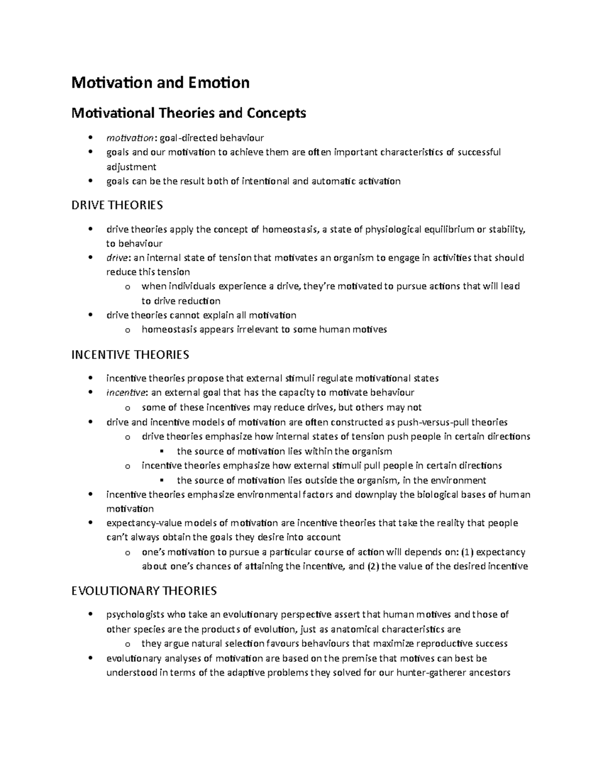 Unit 4 - Unit 4 - Motivation and Emotion Motivational Theories and ...
