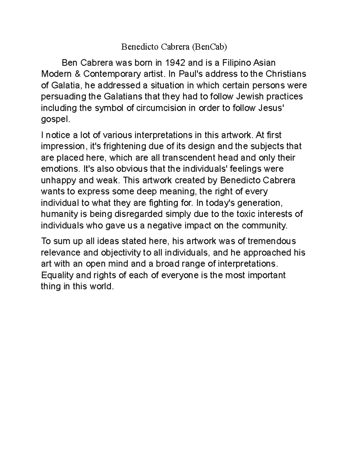 Who is Benedicto Cabrera? what are his contributions to Philippine ...