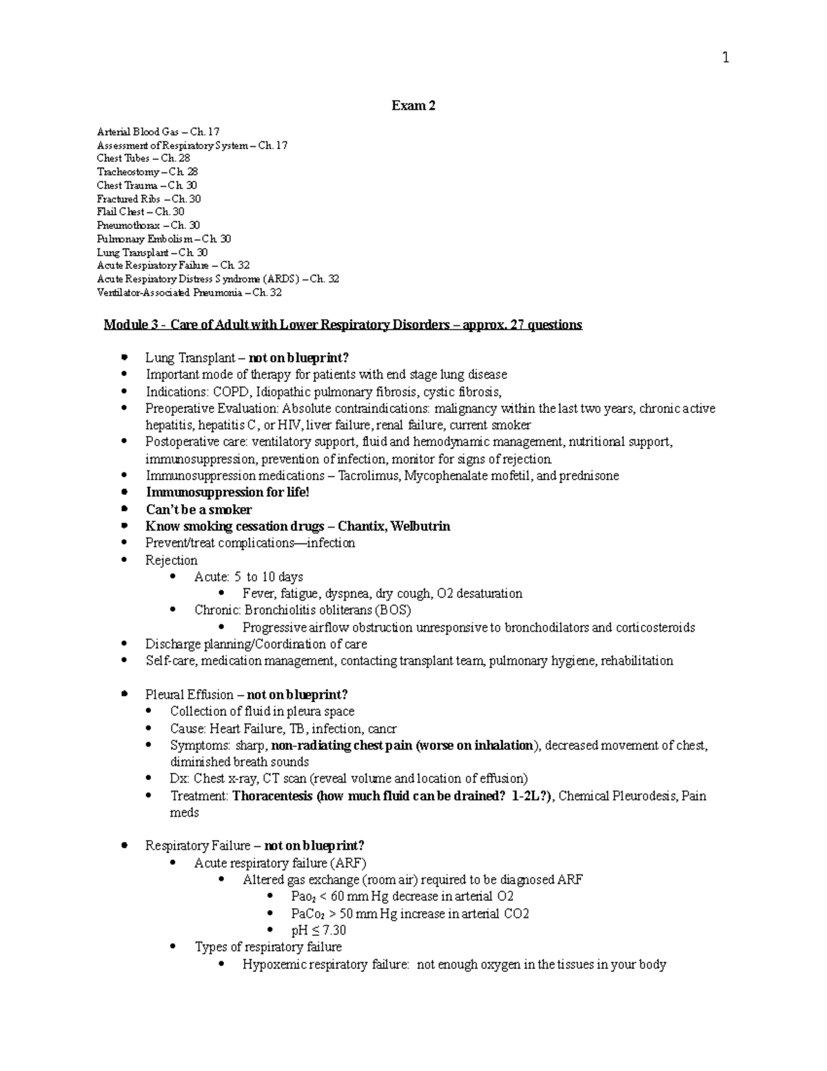 Exam 2 - Study Guide - Exam 2 Arterial Blood Gas – Ch. 17 Assessment of ...