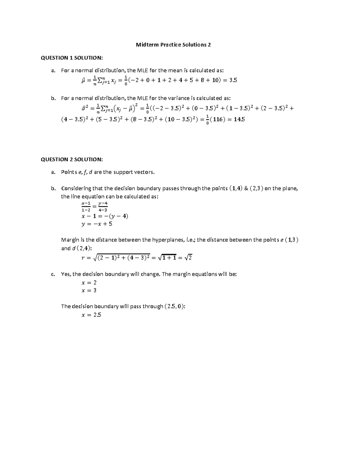 MCS 575 Exam 1 (Midterm) Practice Questions Solutions Set 2 - Midterm Practice Solutions 2 ...