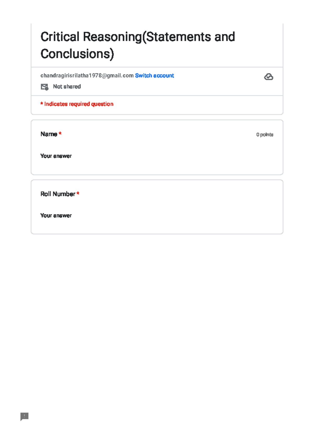Critical Reasoning(Statements and Conclusions) - 0 points Critical ...